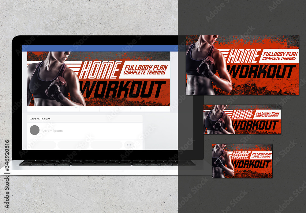 Fitness Home Workout Social Media Banner Layout Set Stock Template ...