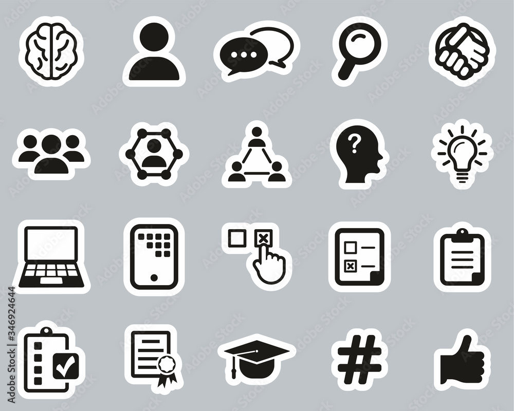Quiz Or Pop Quiz Icons Black & White Sticker Set Big Stock Vector ...