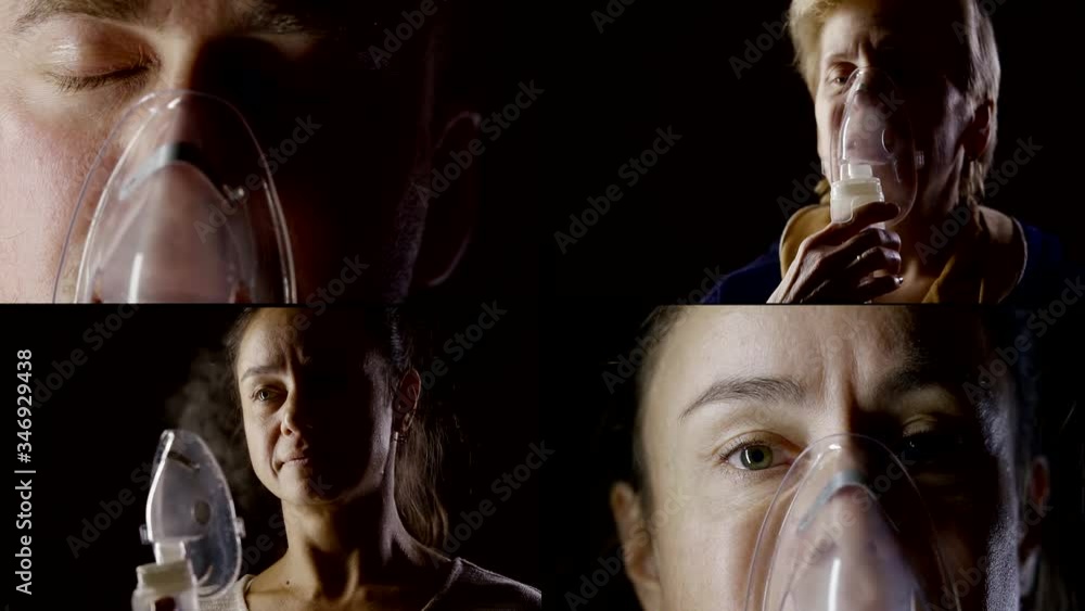 Collage shooting in the Studio, portraits of different people on a dark ...