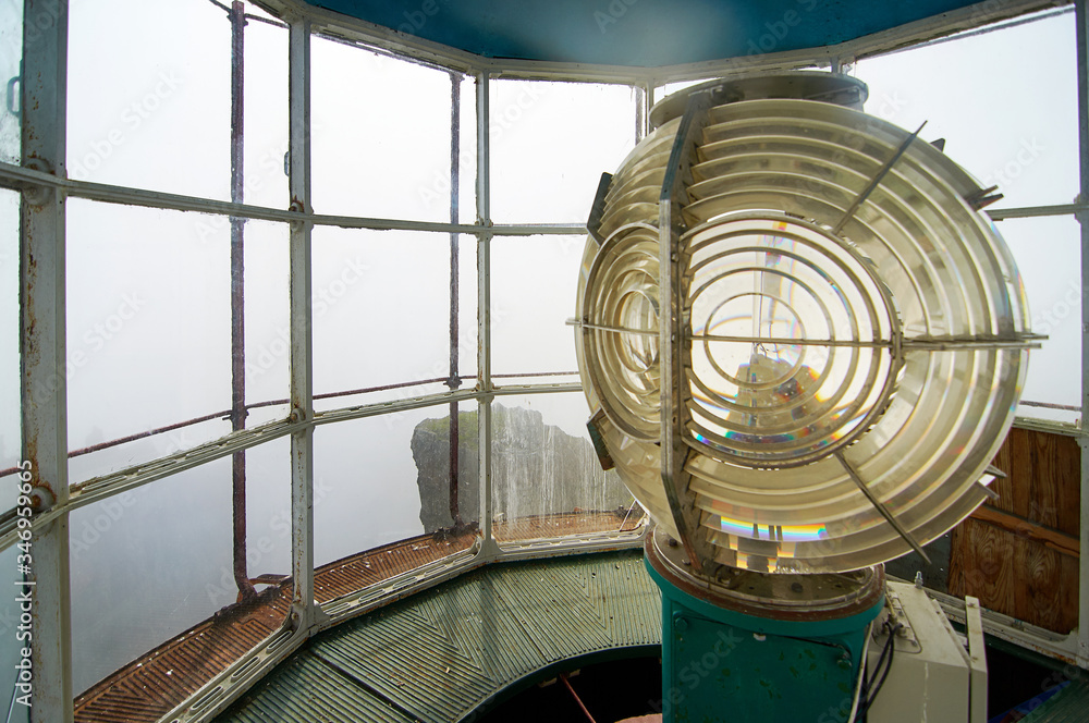 Lighthouse lantern. Gamow Lighthouse on the Gamow Peninsula. Dangerous ...