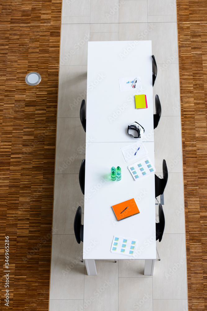 Conference table in boardroom, ready for business meeting, elevated ...