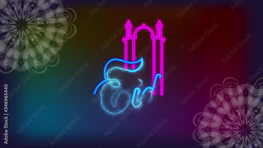eid mubarak islamic design concept in neon effect full 4k hd animation ...