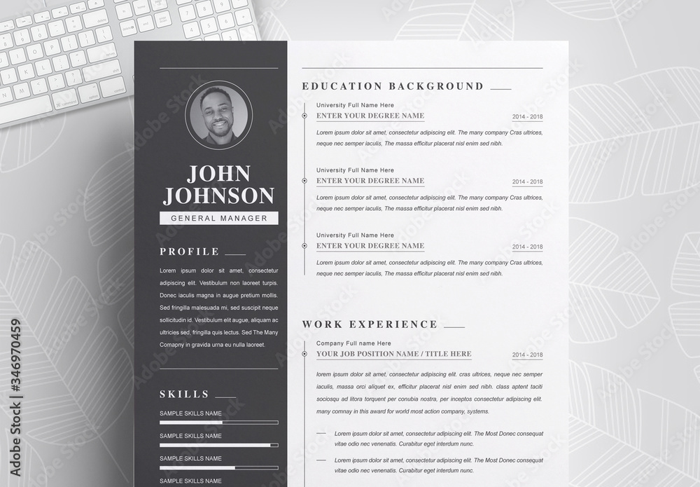 Resume Layout with Black Sidebar Stock Template | Adobe Stock