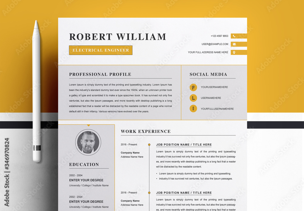 Modern Resume Layout with Photo Placeholder Stock Template | Adobe Stock