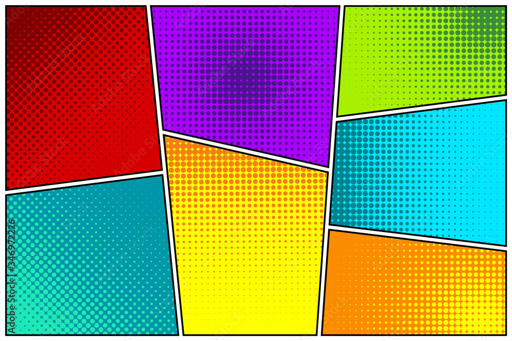 Cartoon comic backgrounds set. Comics book colorful poster with ...