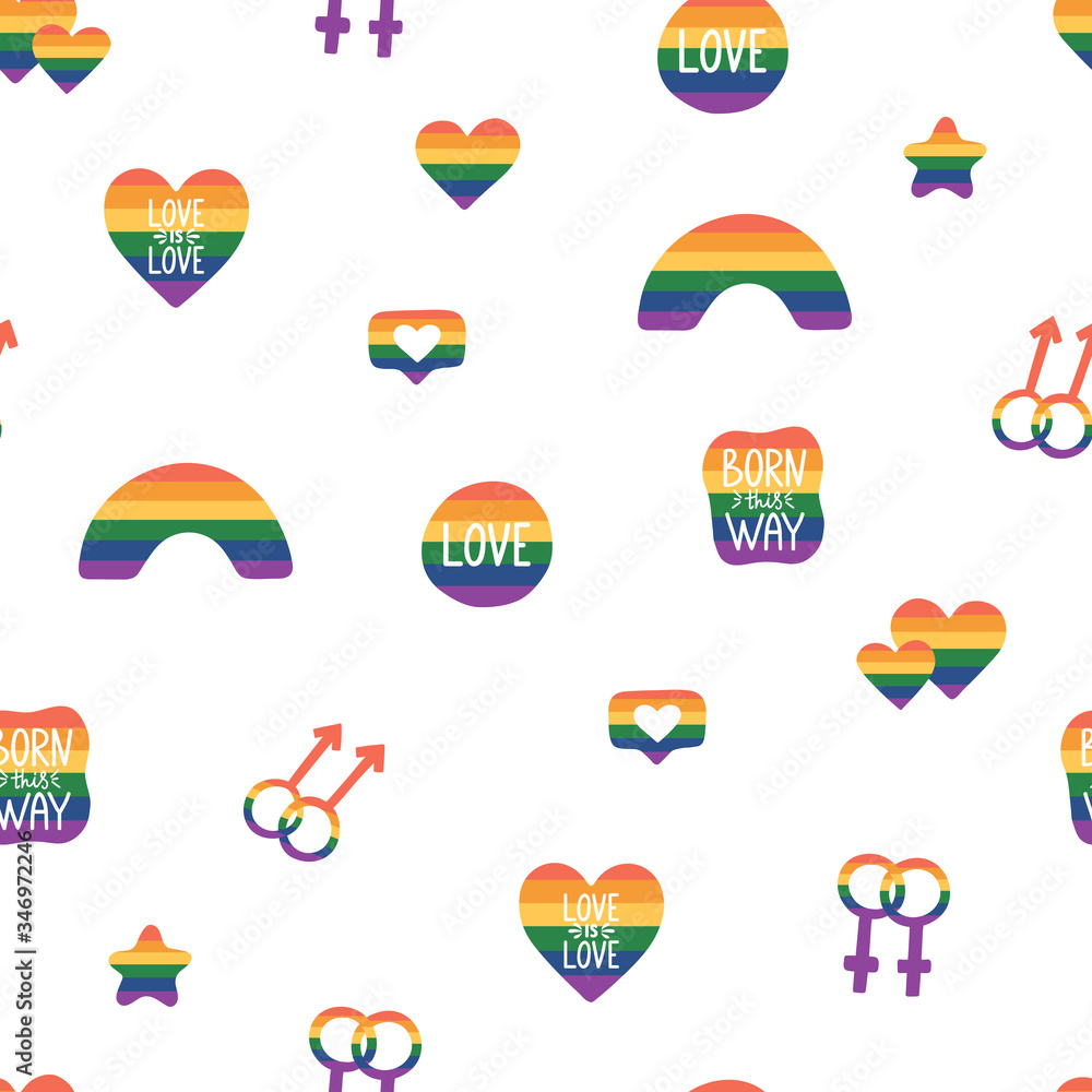 Pride month hand drawn seamless pattern. Tolerance day card. LGBTQ ...