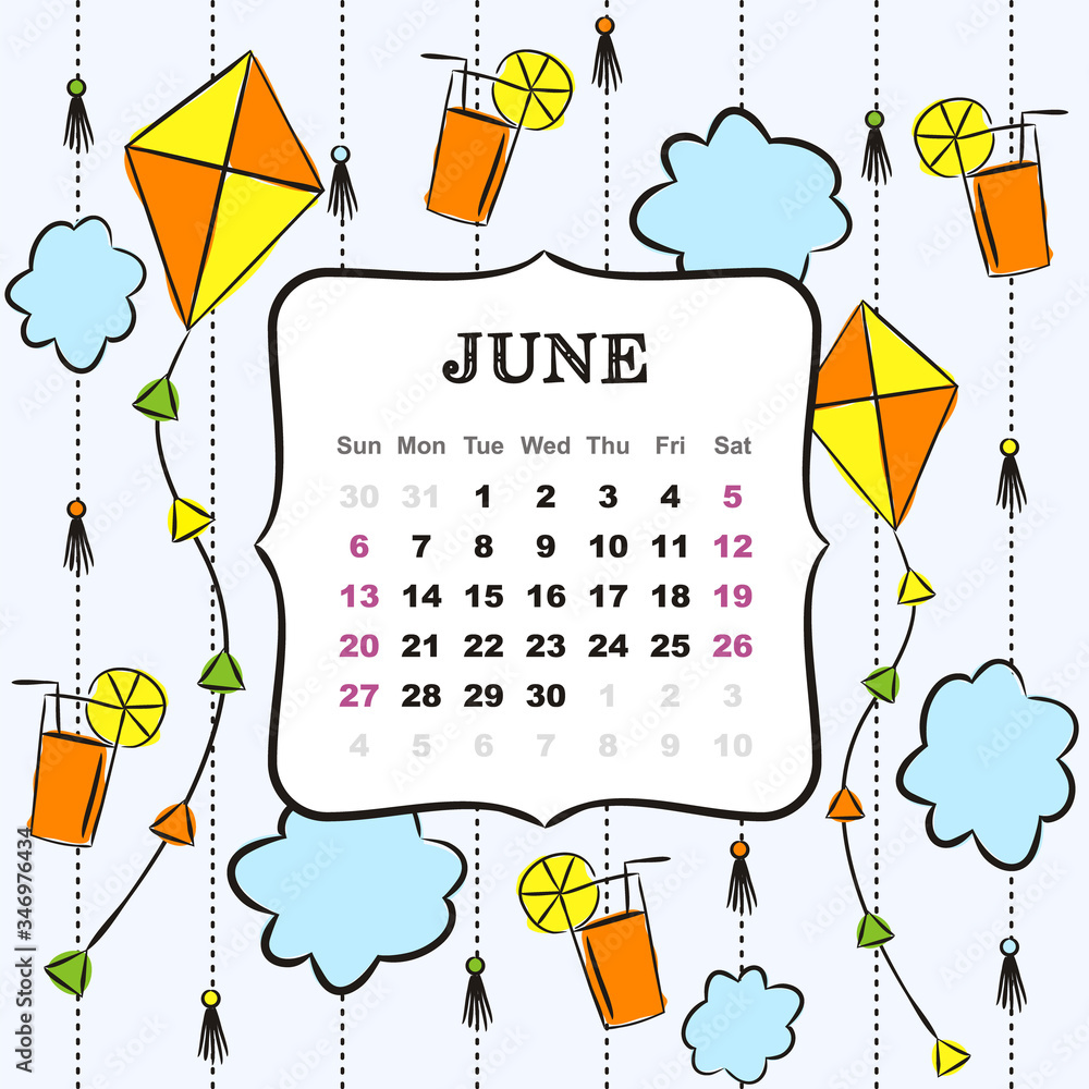 Thematic template for a calendar for 2021. The month of June. Design ...
