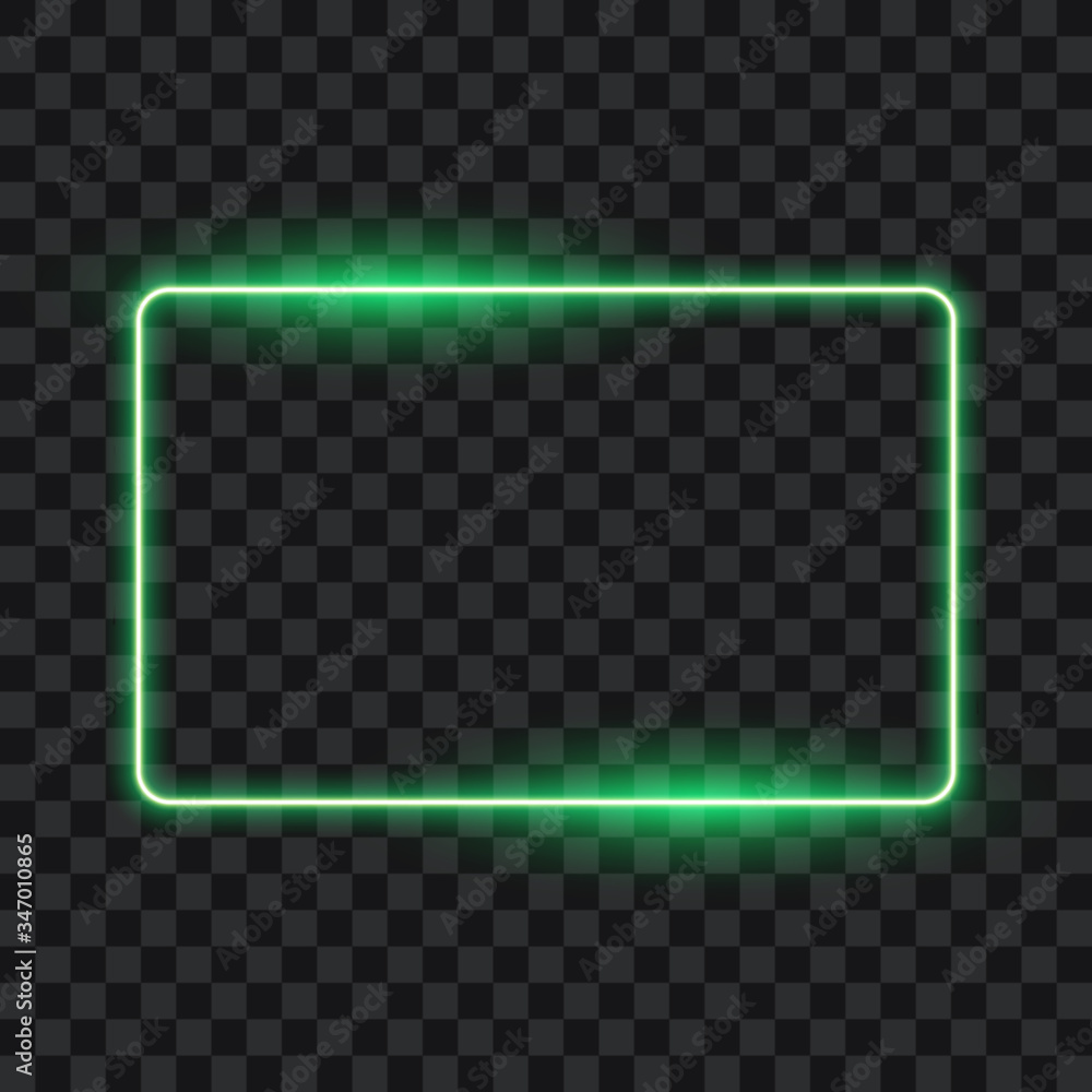 Neon rectangle frame on transparent background, vector illustration ...