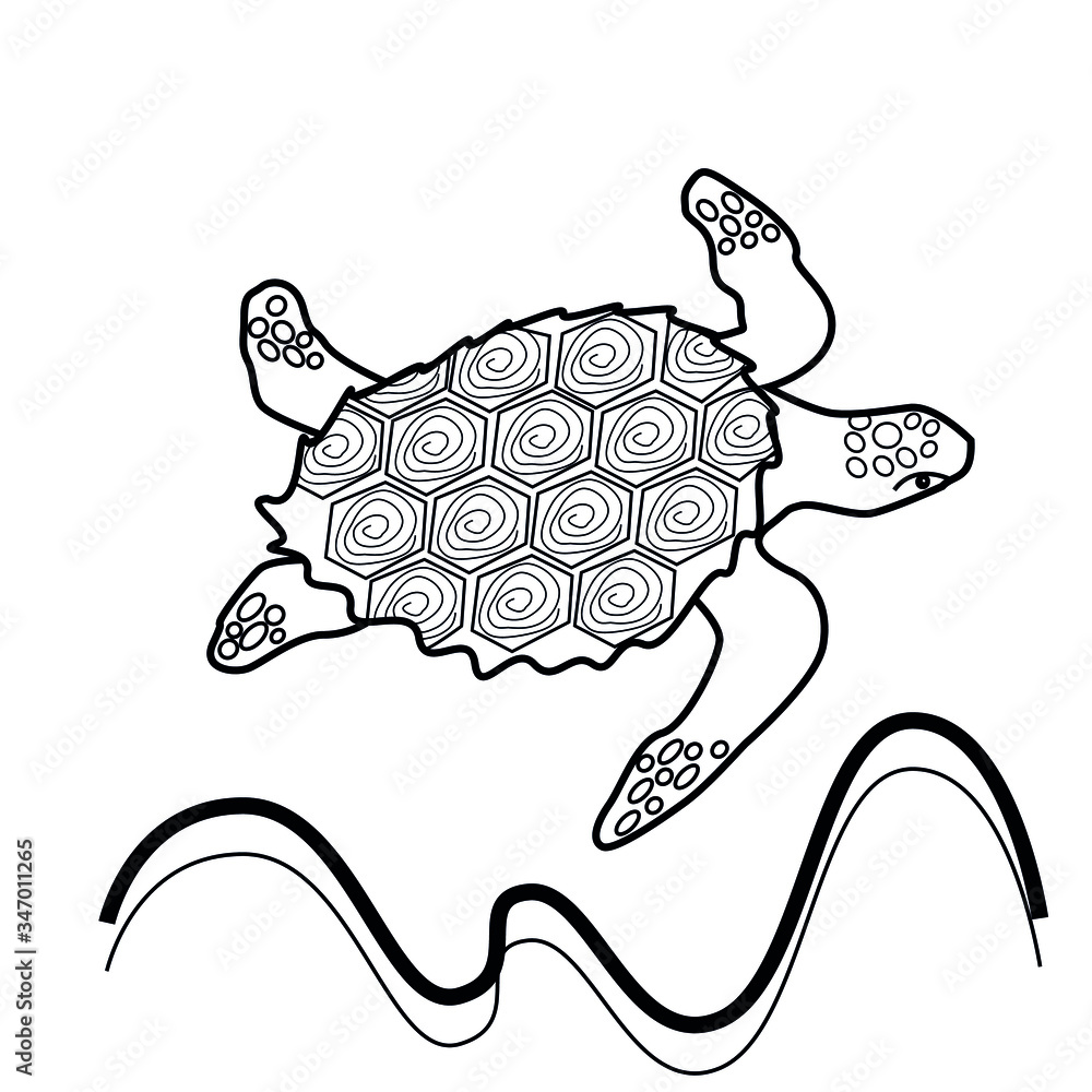 outline vector illustration sea turtle for World Turtle Day, coloring ...
