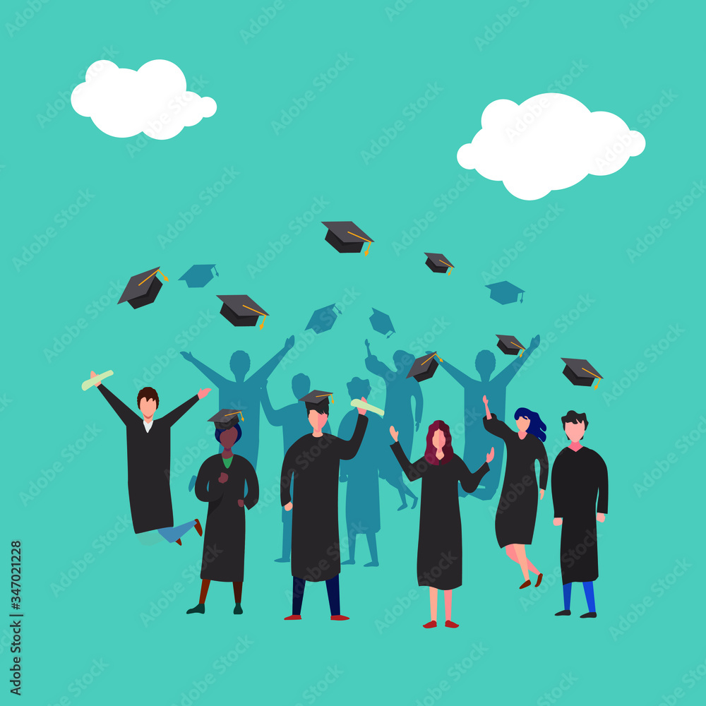 Graduation vector concept with university student figures wearing ...