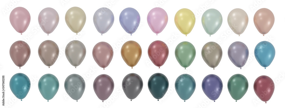 Balloons pastel color palettes banner on white with clipping paths. 3D ...