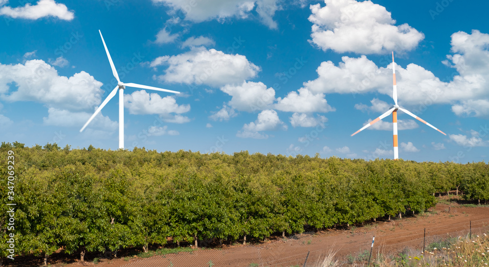 wind generators work in the wind in Israel. Israeli northern landscape ...