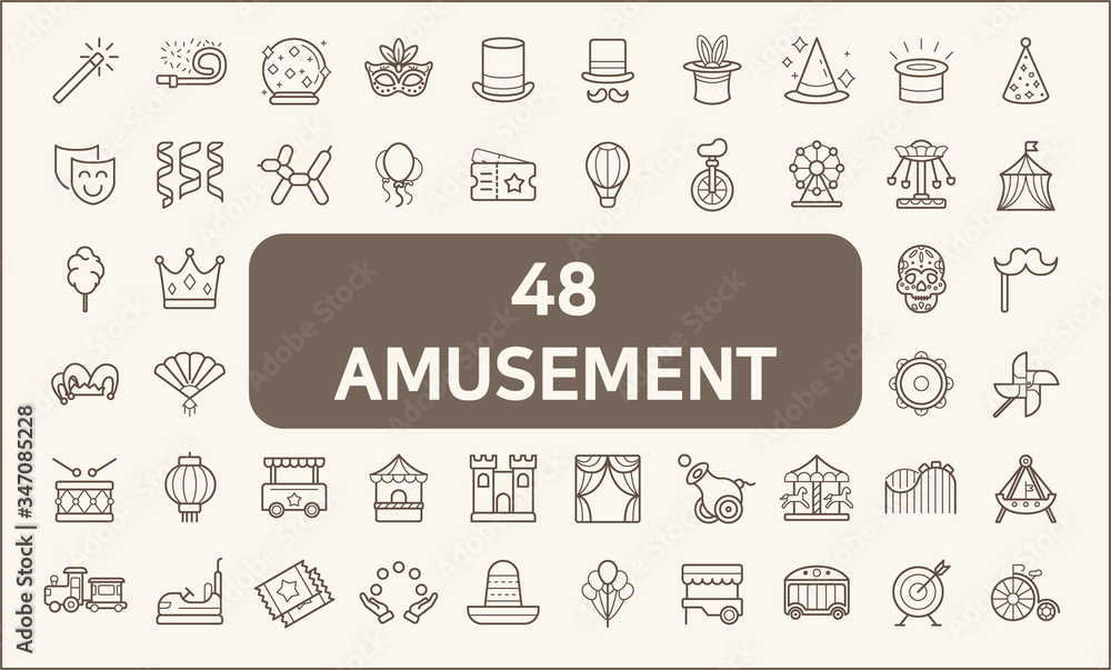 Set of 48 carnival and amusement park line style. Contains such Icons ...