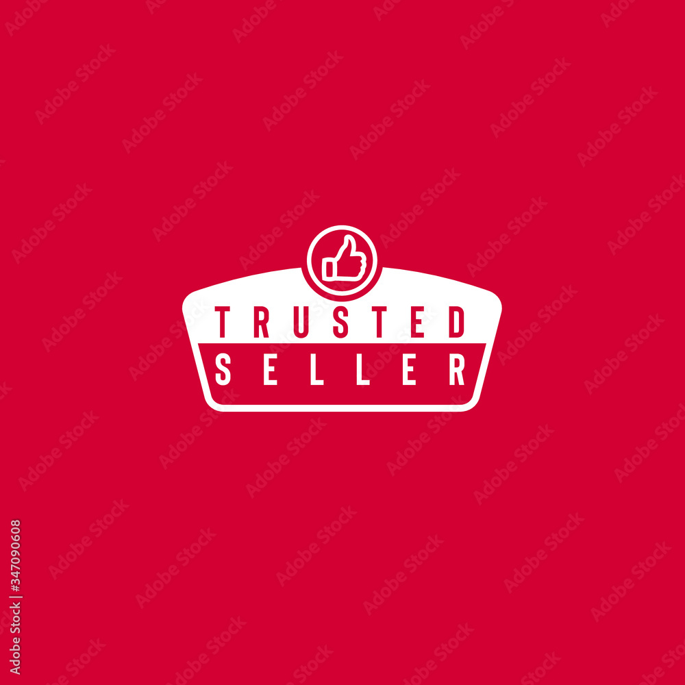 Trusted seller vector logo in pentagon frame with thumbs up icon in ...