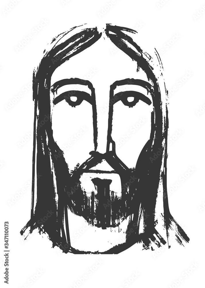 Jesus Christ Face ink digital drawing Stock Vector | Adobe Stock