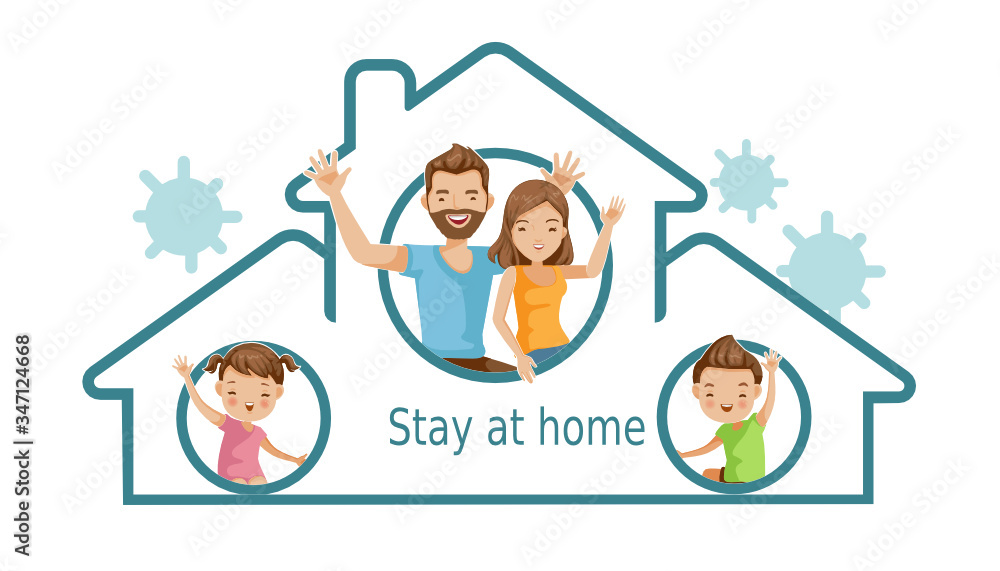 Stay at home family. Gesture gestures to greet. Campaign and ...