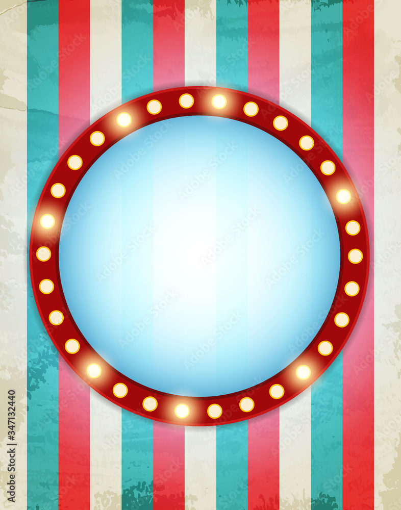 Circus striped background with retro shining banner. Design for ...