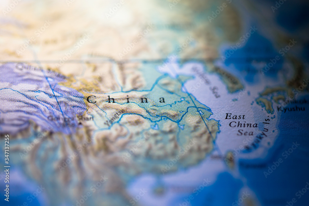 Geographical map location of country China in Asia continent on atlas ...