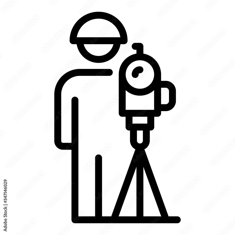 Surveyor with equipment icon. Outline surveyor with equipment vector ...