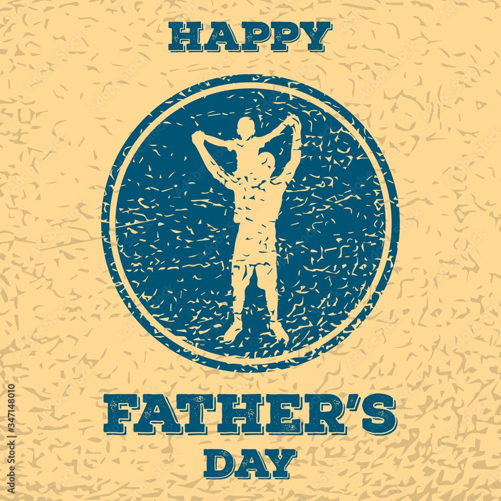 Father’s Day - a round road sign with grunge effect. Silhouettes of dad ...