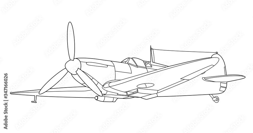 Military plane vector line art, concept design. Airplane black contour ...