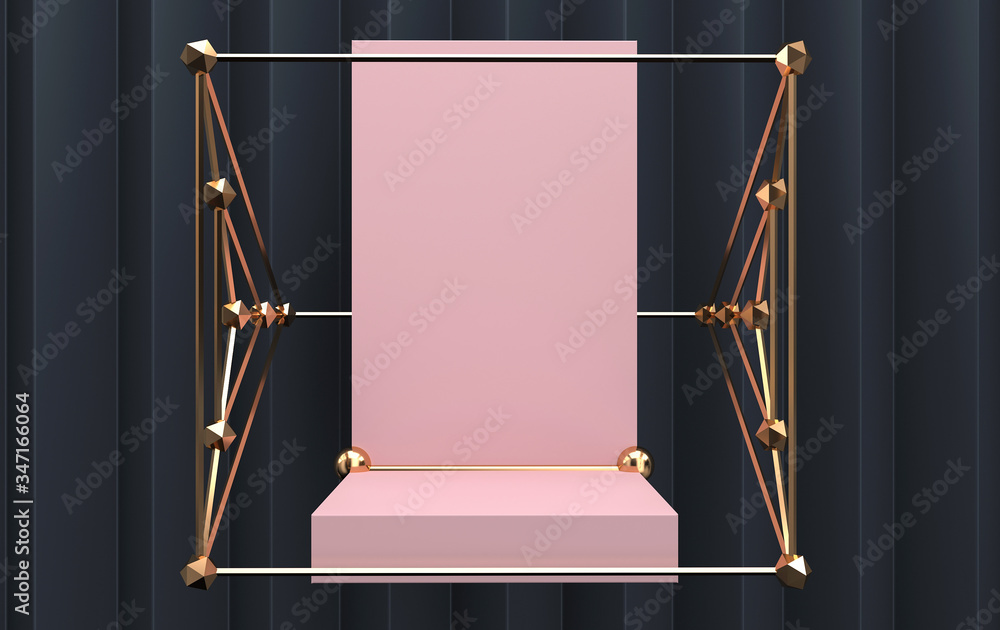 abstract geometric shape group set, grey studio background, golden cage ...