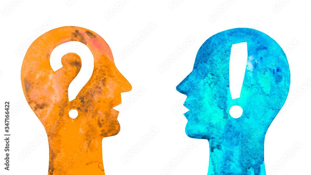 Illustrazione concettuale dialogo tra due persone. Punto interrogativo ...