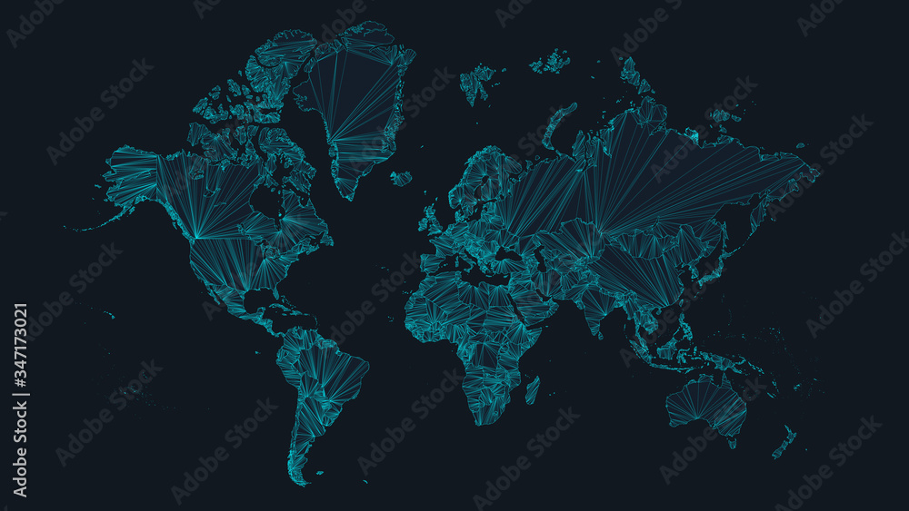 World map with nodes of global business concept, vector illustration of ...