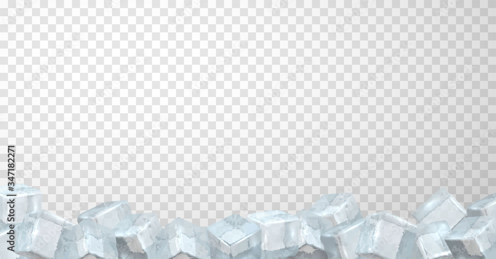 Border of ice cubes on transparent background. Bottom edging consisting ...