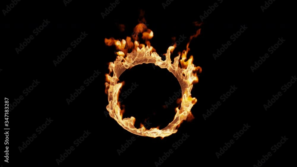 Magic circle of fire. A burning ring emits a hot flame in different ...