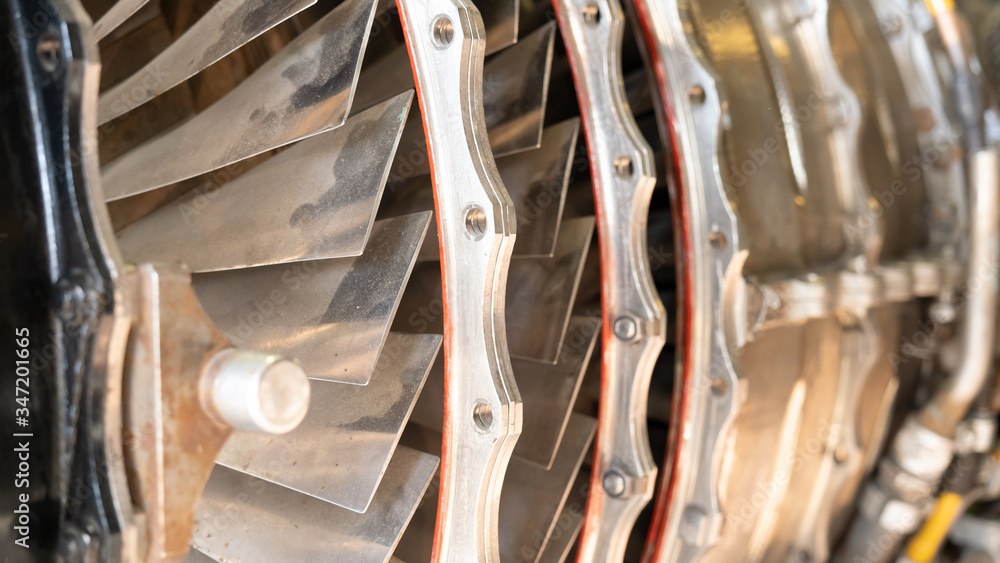 Jet engine of an airplane. Turbine blades. Stock Photo | Adobe Stock