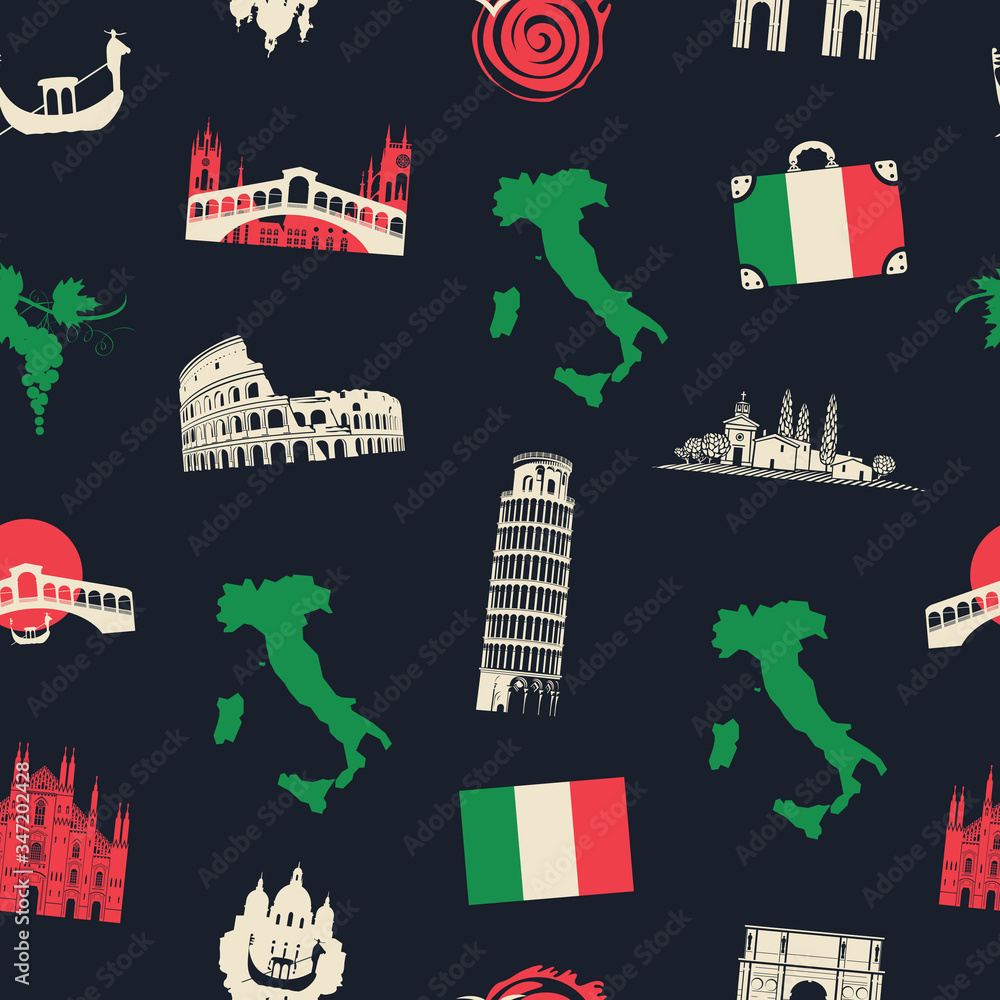 Vektorová grafika „Vector seamless pattern on the theme of Italy with ...