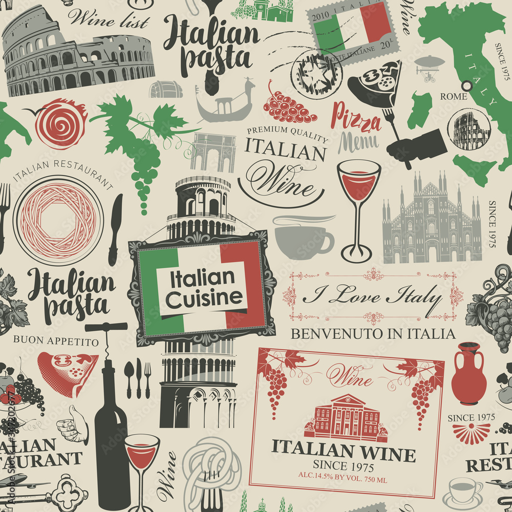Vector abstract seamless pattern on the theme of Italy and Italian ...