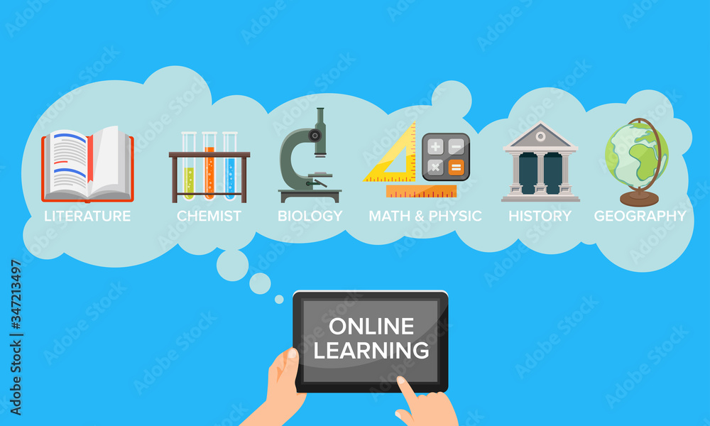 Vector illustration of online learning. Suitable for design elements of ...