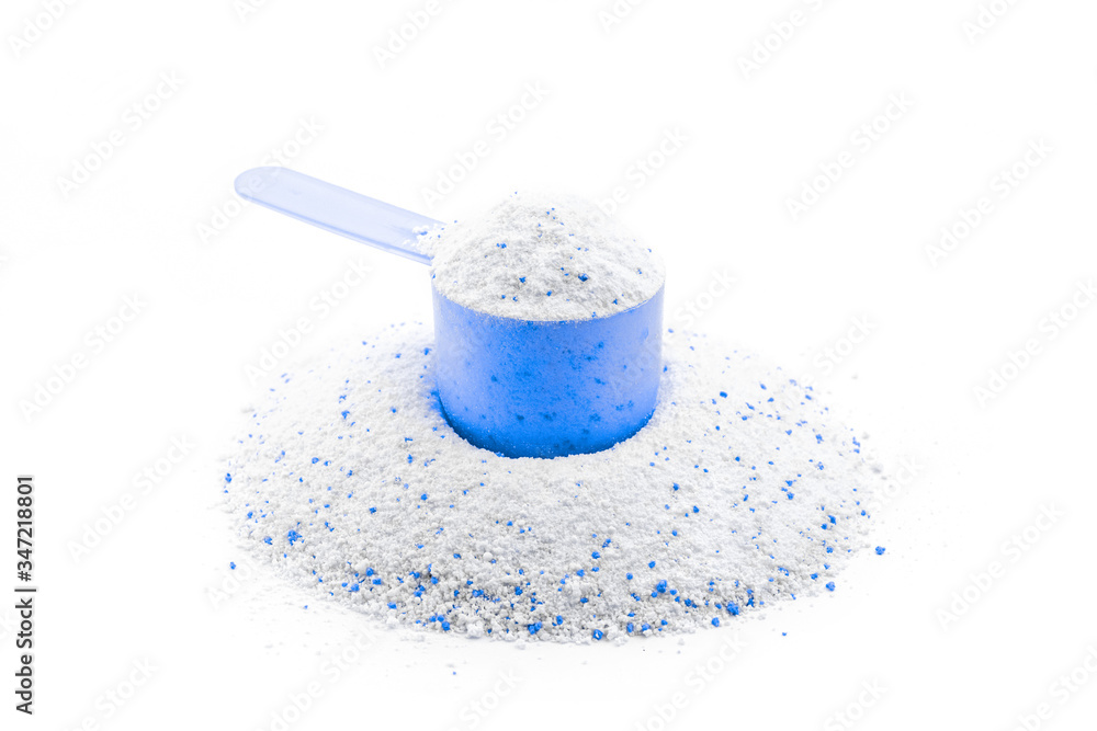 Clean detergent. Wash powder texture in cup or scoop for washing ...