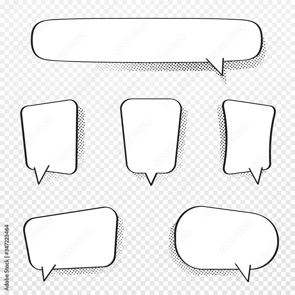 Set of comic speech bubbles. Blank comic bubbles with halftone effect ...