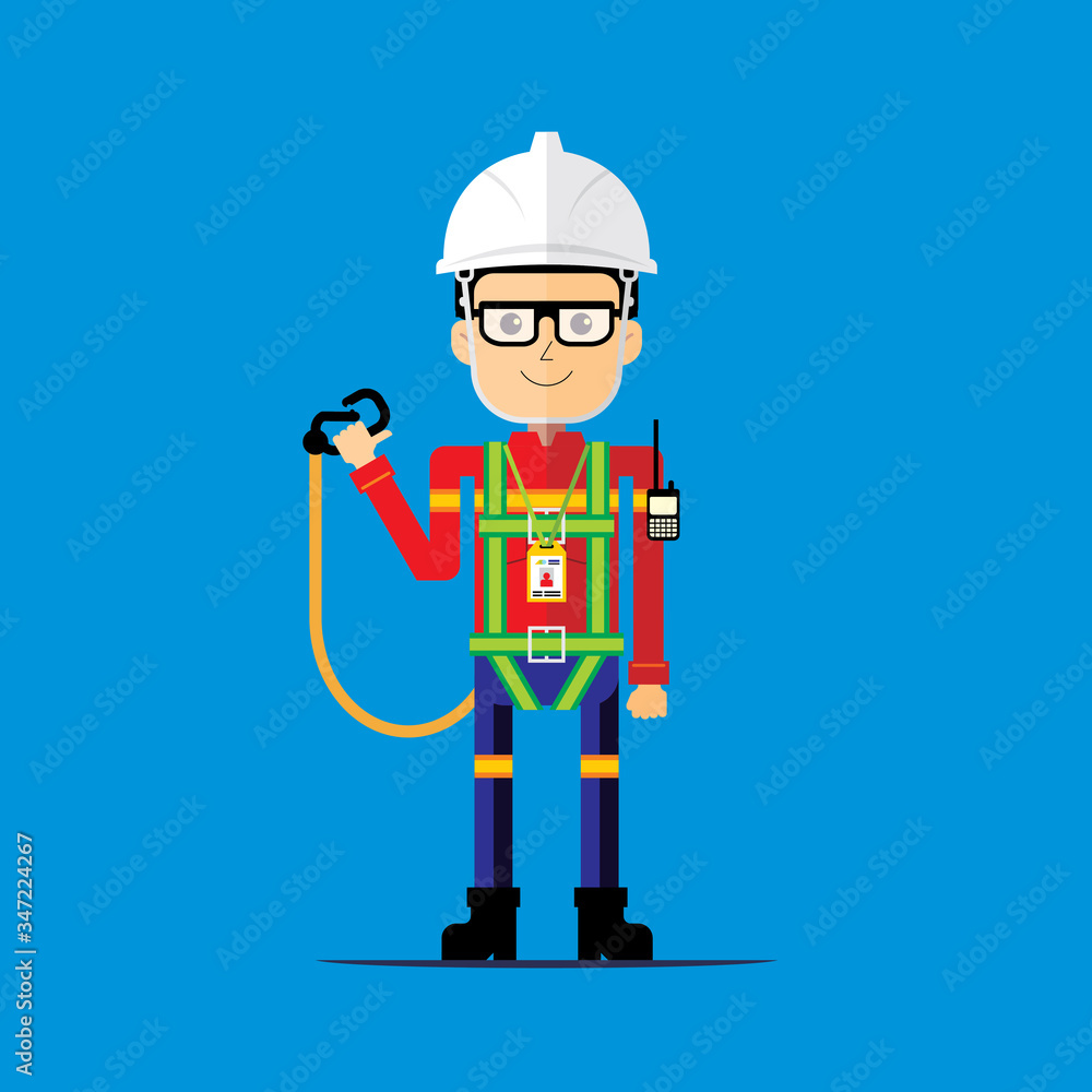 Construction cool character safety manager wearing single lanyard full ...