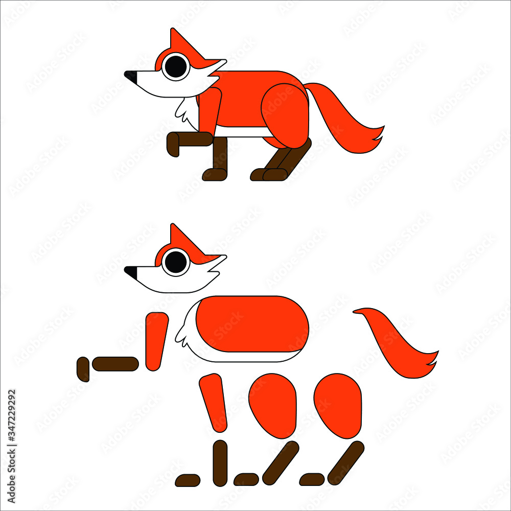 fox character constructor for animation. Front, side and back view ...