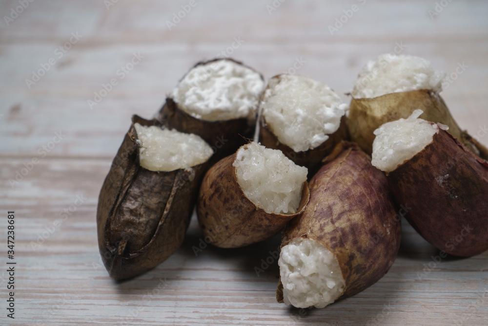 Glutinous rice steamed cooked with coconut milk in pitcher plants known ...