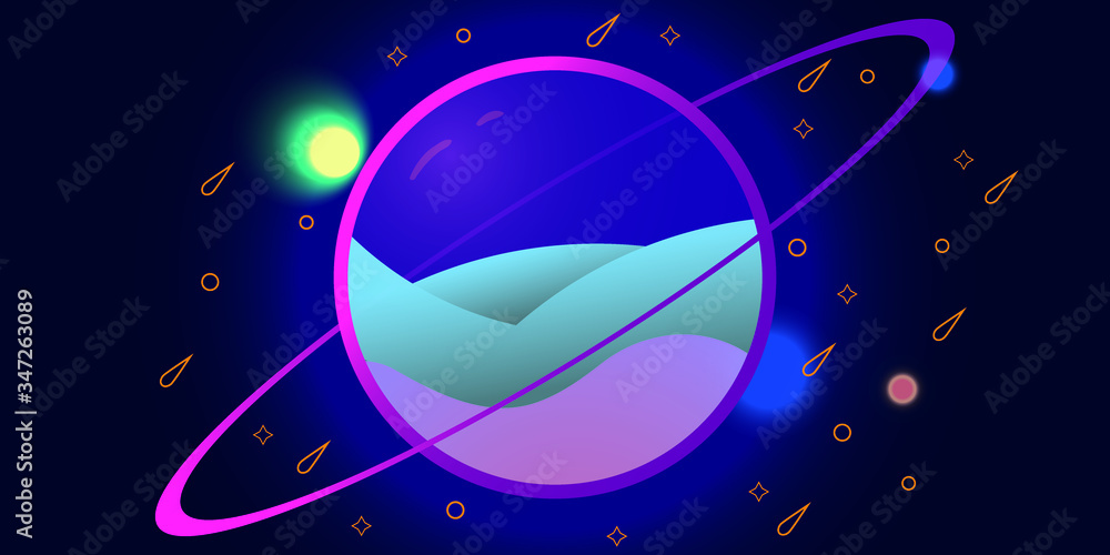 2d illustration. Cartoon space background picture. Deep interstellar ...