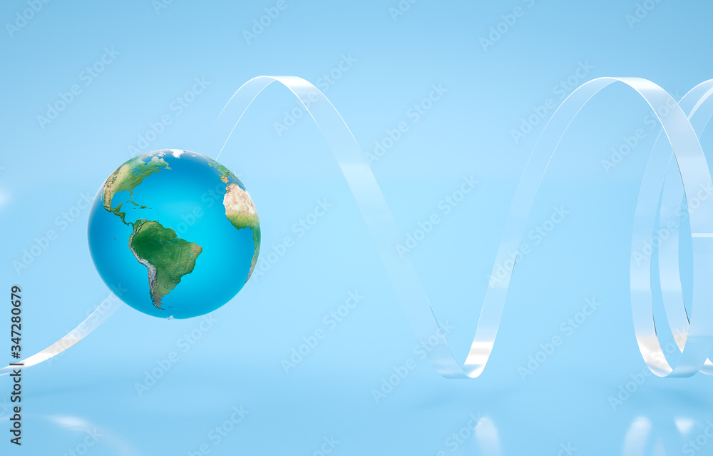 Earth globe planet is floating in the air inside of transparent helix ...