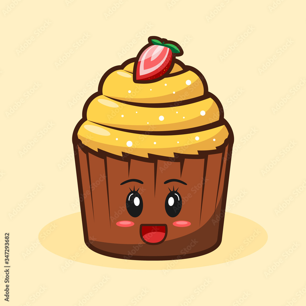 Cute cupcakes emoticons. Cartoon birthday clipart design, Love concept ...