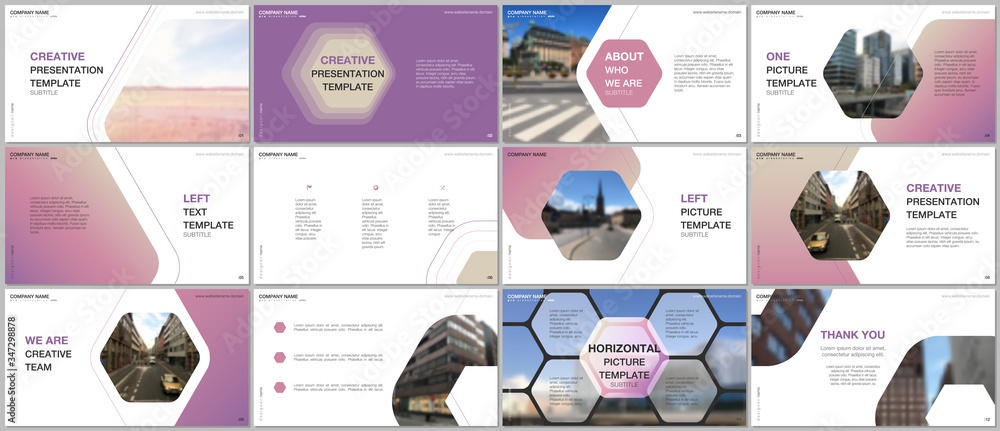 Minimal presentations design, portfolio vector templates with hexagonal ...