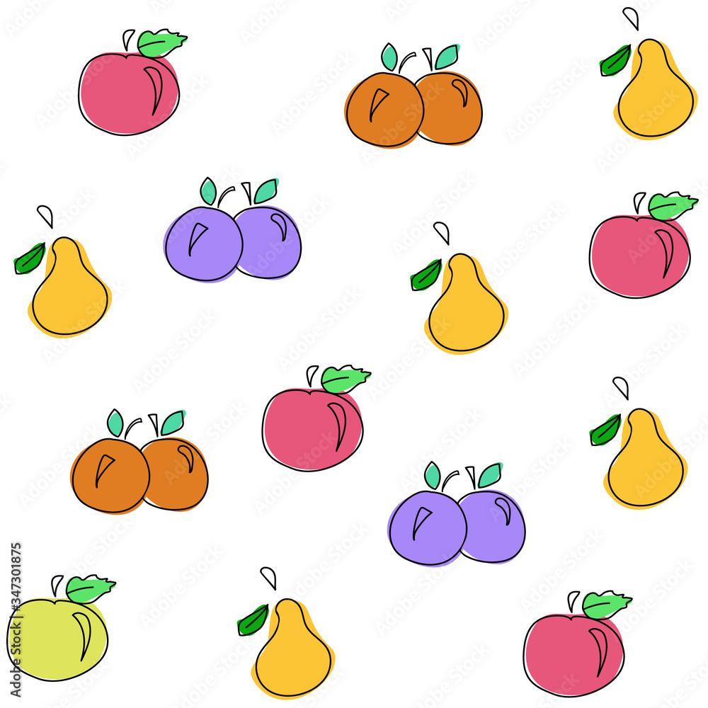 Juicy fruit pattern is seamless vector illustration. Pear, apple, peach ...