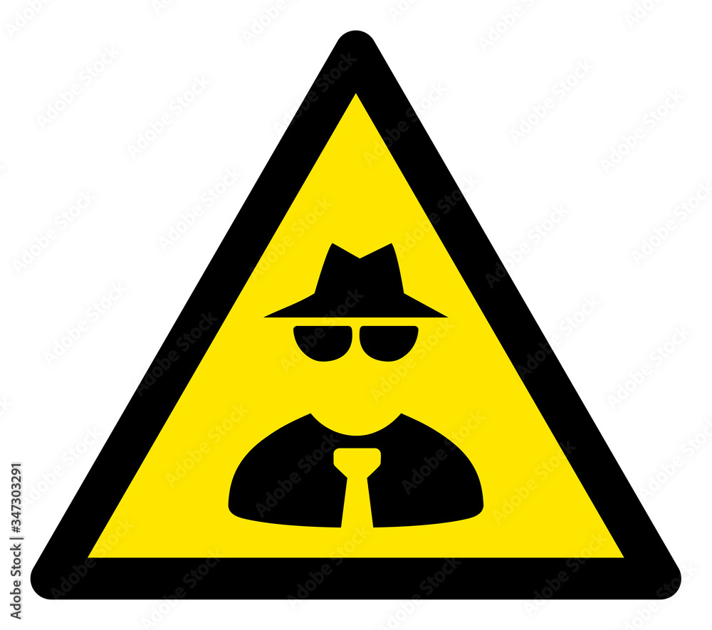 Vector mafia flat warning sign. Triangle icon uses black and yellow ...