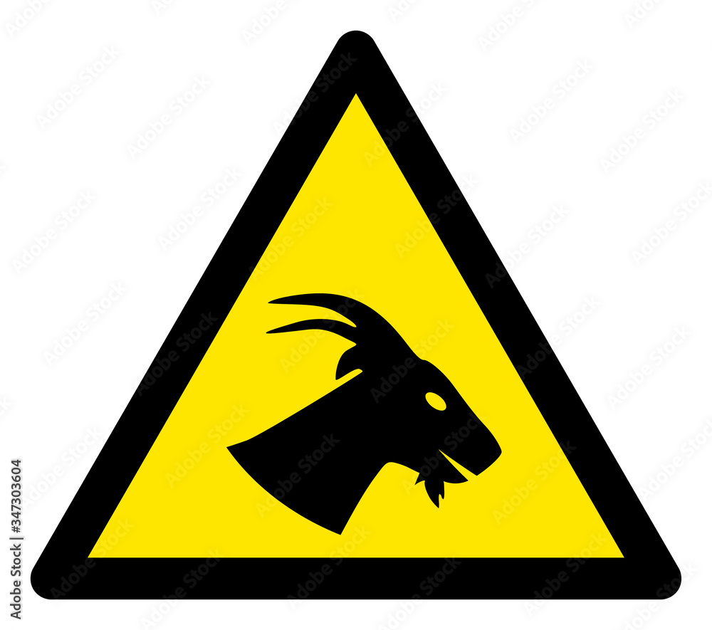 Vector goat head flat warning sign. Triangle icon uses black and yellow ...