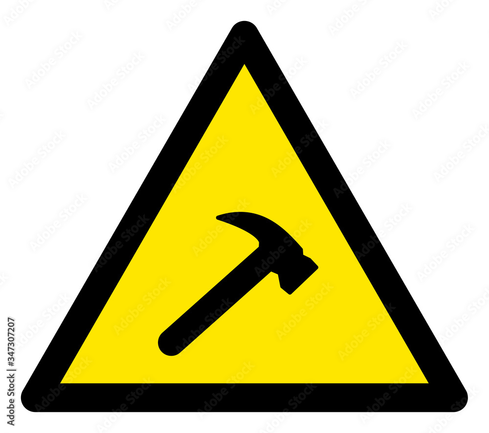 Vettoriale Stock Vector hammer flat warning sign. Triangle icon uses ...