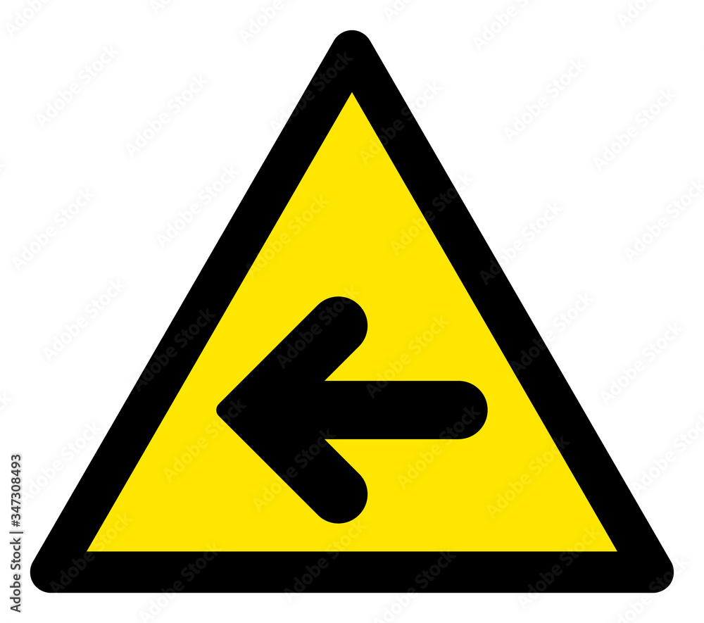 Vector left arrow flat warning sign. Triangle icon uses black and ...