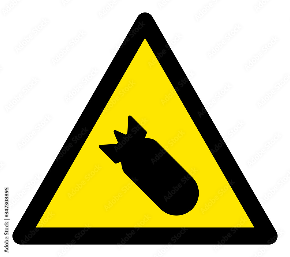 Vector bomb flat warning sign. Triangle icon uses black and yellow ...