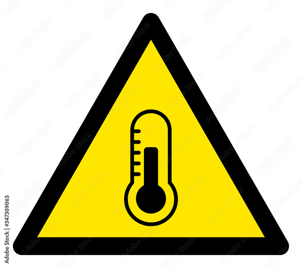 Vector temperature flat warning sign. Triangle icon uses black and ...